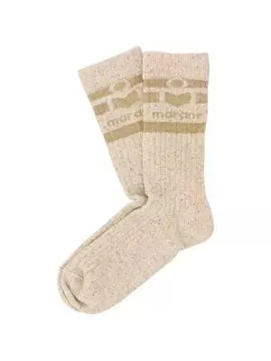 Isabel Marant Étoile Logo-intarsia Ribbed-knit Socks - Neutrals
