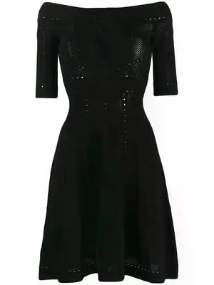 Dsquared2 Off-shoulder Knitted Dress With Punch Hole Detailing