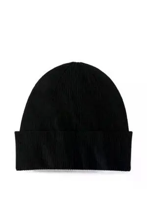 C.P. COMPANY Logo Patch Ribbed Knit Beanie Hat - Black