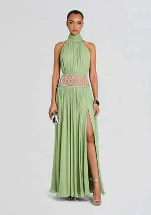 Retrofete Kreeli Embellished Halterneck Gown - Matcha
