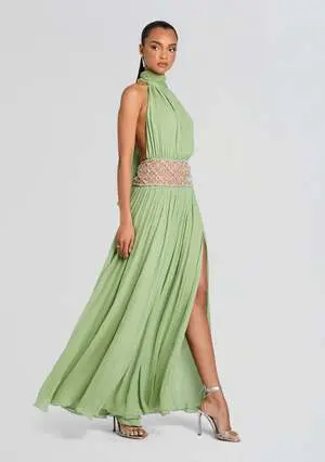 Retrofete Kreeli Embellished Halterneck Gown - Matcha