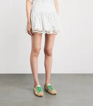 Sandro Cotton Stripe Mini Skort With Embroidered Lace Trim