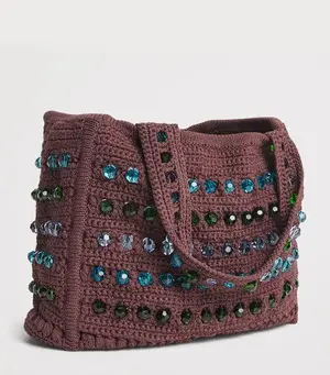 Sandro Crochet Beaded Top-handle Bag