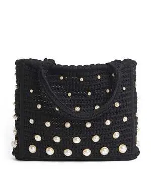 Sandro Crochet Studded Top Handle Bag