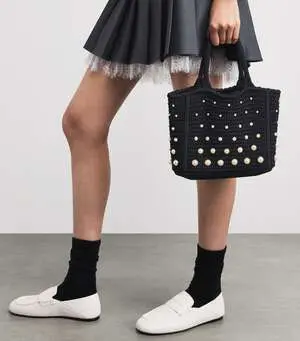Sandro Crochet Studded Top Handle Bag