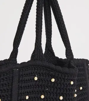 Sandro Crochet Studded Top Handle Bag