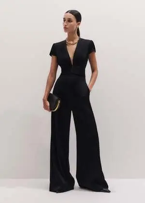ME+EM Pintucked Satin Wide-leg Jumpsuit - Black
