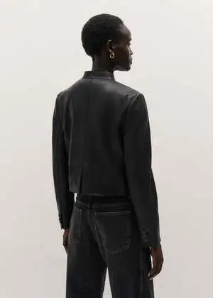 ME+EM Cropped Leather Jacket Black Brown