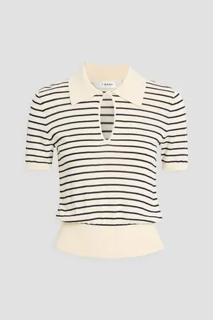 FRAME The Keyhole Striped Cotton And Modalblend Polo Shirt - Cream