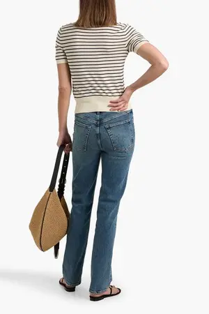FRAME The Keyhole Striped Cotton And Modalblend Polo Shirt