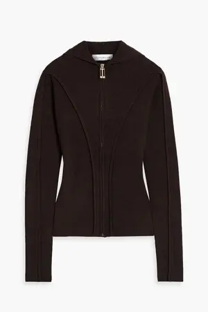 Victoria Beckham Merino Wool-blend Zip-up Hoodie - Chocolate