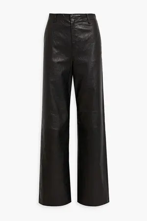 FRAME The Slim Ostricheffect Leather Wideleg Pants - Black