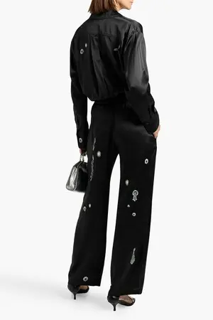 Victoria Beckham Printed Silk-satin Shirt - Black