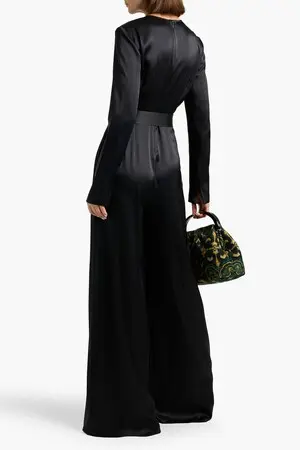 Adam Lippes Ophelia Belted Silksatin Wideleg Jumpsuit