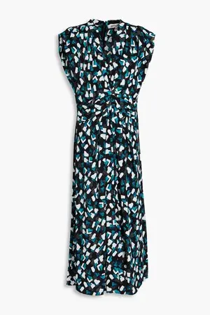 Diane Von Furstenberg Livia Pleated Printed Crepe Midi Dress - Multicolor