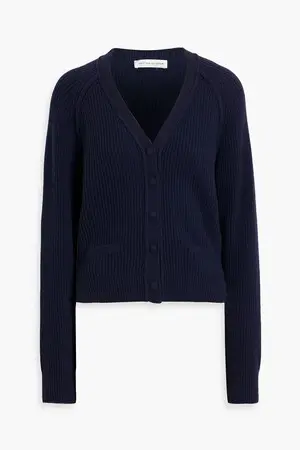 Victoria Beckham Ribbed Wool And Cashmere Blend Cardigan - Navy