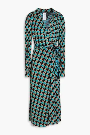 Diane Von Furstenberg Lily Reversible Printed Mesh Midi Wrap Dress - Turquoise