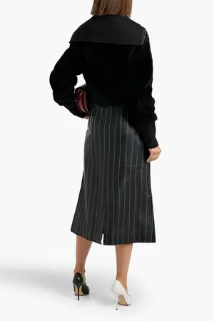 Victoria Beckham Embroidered Pinstriped Leather Midi Skirt