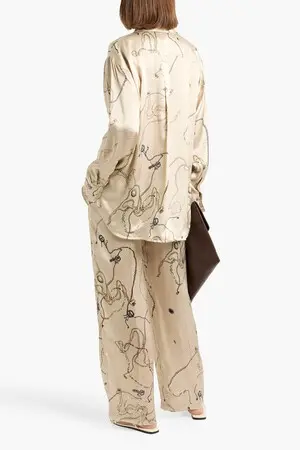Victoria Beckham Printed Silksatin Wideleg Pants