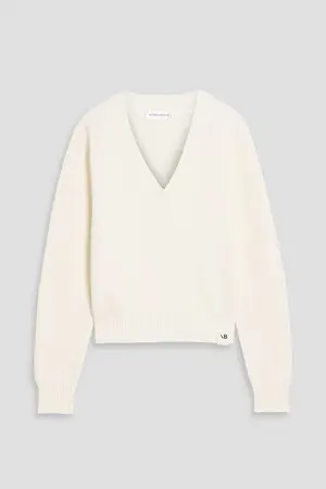 Victoria Beckham Ribbed Cotton And Silk Blend V-neck Sweater