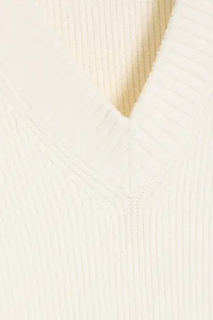 Victoria Beckham Ribbed Cotton And Silk Blend V-neck Sweater