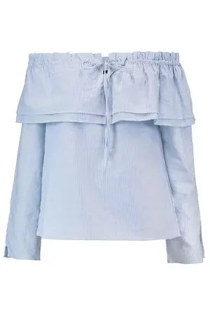 Walter Baker Jerry Offtheshoulder Ruffled Striped Cottonpoplin Top