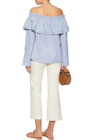 Walter Baker Jerry Offtheshoulder Ruffled Striped Cottonpoplin Top
