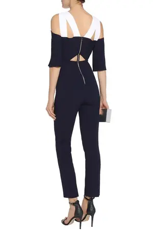 Roland Mouret Cold-shoulder Two-tone Crepe Jumpsuit