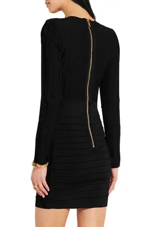 Balmain Laceup Ribbed Stretchknit Mini Dress