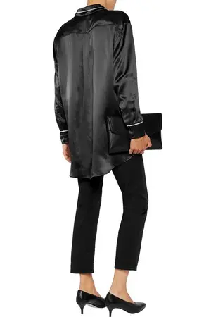 Iris & Ink Sherry Piped Silk-satin Shirt