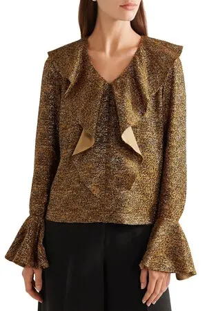Merchant Archive Metallic Fil Coupé Ruffled Blouse