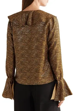 Merchant Archive Metallic Fil Coupé Ruffled Blouse