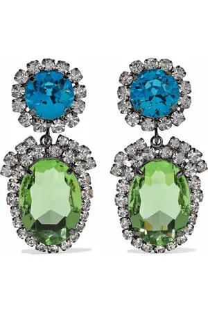 KENNETH JAY LANE Gunmetaltone Crystal Clip Earrings - Multicolor