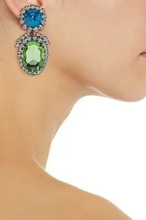 KENNETH JAY LANE Gunmetaltone Crystal Clip Earrings