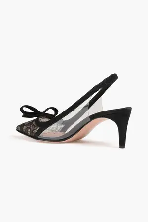 Red Valentino Sandie Bowdetailed Lace, Suede And Pvc Slingback Pumps