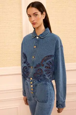 Ulla Johnson Bobbi Embroidered Denim Jacket