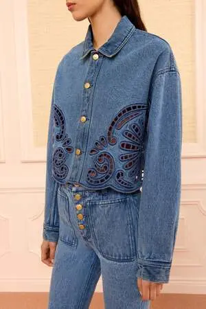 Ulla Johnson Bobbi Embroidered Denim Jacket - River