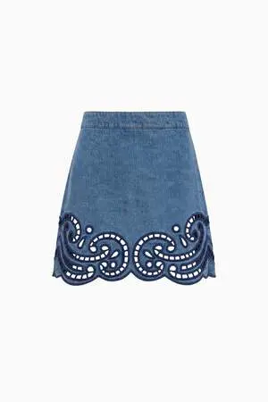 Ulla Johnson Cadiz Eyelet Denim Mini Skirt - River