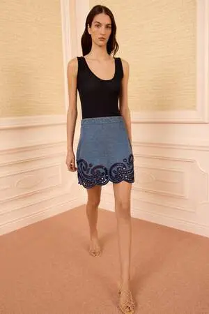 Ulla Johnson Cadiz Eyelet Denim Mini Skirt - River