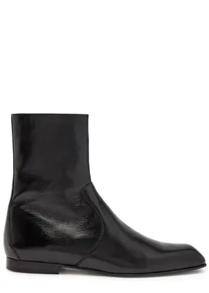 Khaite Leather Ankle Boots With Zip Fastening - Black