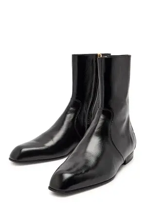 Khaite Leather Ankle Boots With Zip Fastening - Black