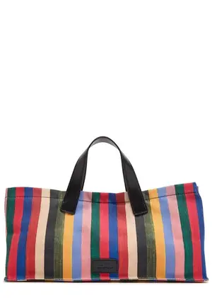 Staud Port Striped Leather And Canvas Tote - Multicoloured 1