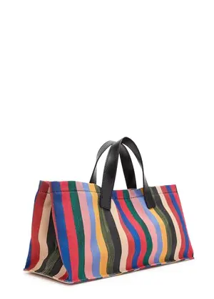 Staud Port Striped Leather And Canvas Tote