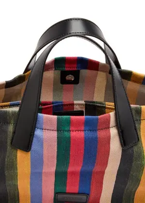 Staud Port Striped Leather And Canvas Tote