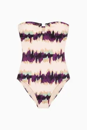 Ulla Johnson Strapless Maillot With Abstract Stripes - Quarry