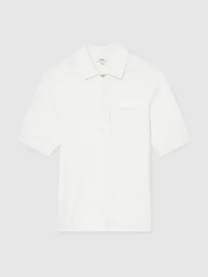 REISS Selkirk Cotton Knit Concealed-placket Polo - White