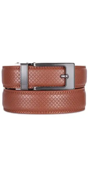 MIO MARINO Mio Marino Crosshatch Leather Ratchet Belt With Lift-Release Buckle Tan