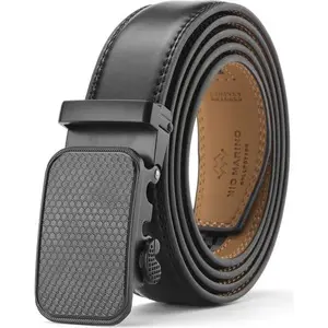 MIO MARINO Classic Adjustable Ratchet Leather Dress Belt Black/honeycomb Pattern