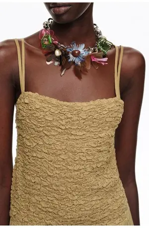 Bimba Y Lola Flowers Necklace With Chain And Silver Pearls - Blue