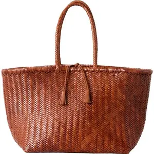 HYER GOODS Leather Mercato Woven Tote - Tan